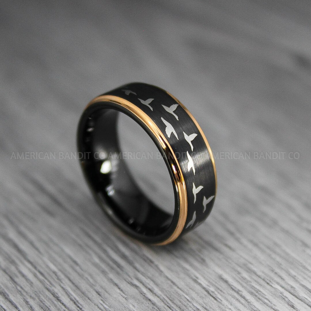 Flying Ducks Ring, Duck Hunting Ring, Hunting Wedding Band, Hunting ...