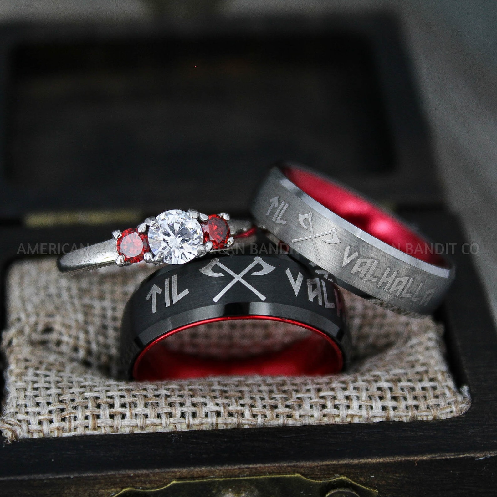 Til Valhalla Rings, Viking Rings, Runes Rings, 3 Piece Couple Set ...