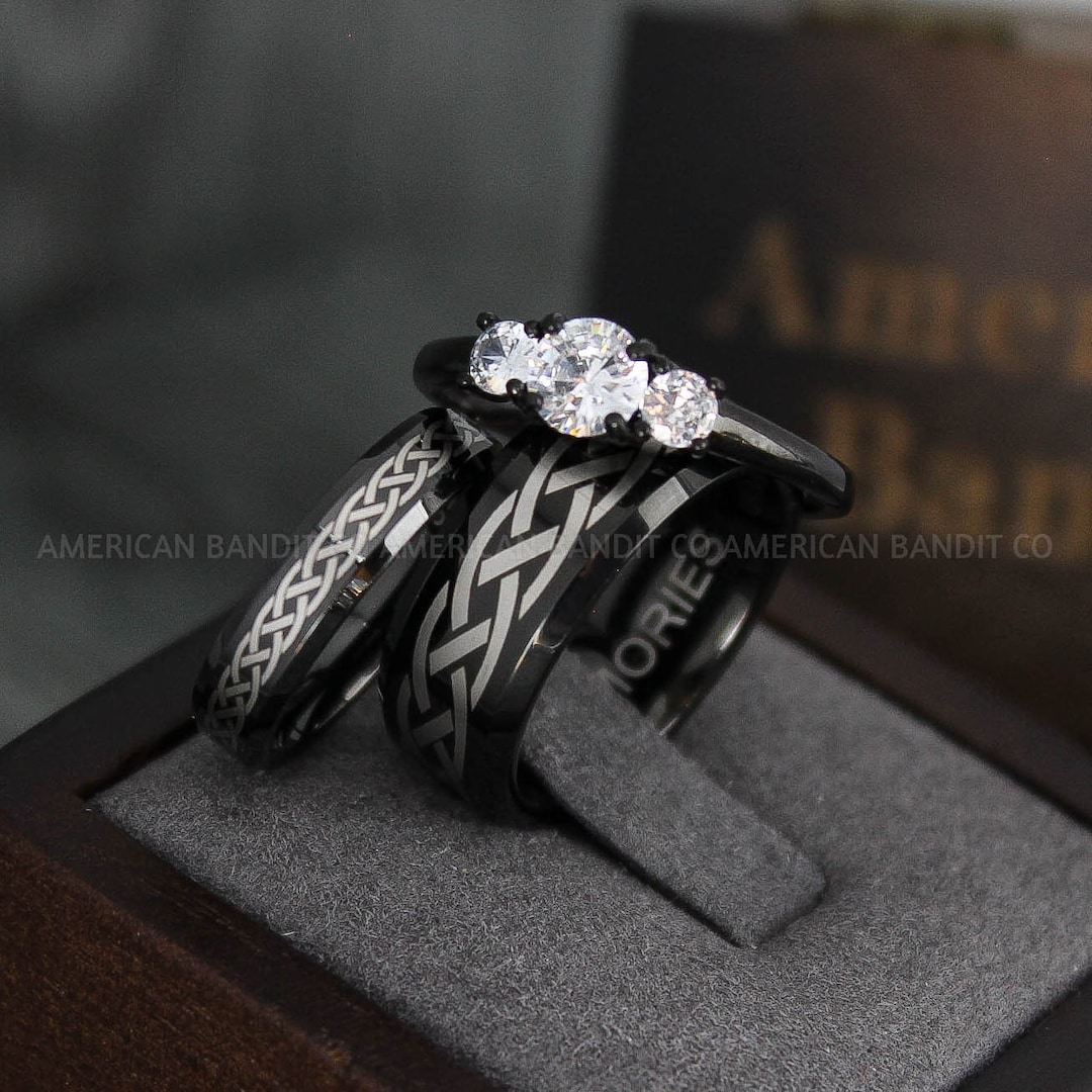 Celtic Knot Rings, Couple Rings Set, Couple Rings, Couple Wedding Bands ...