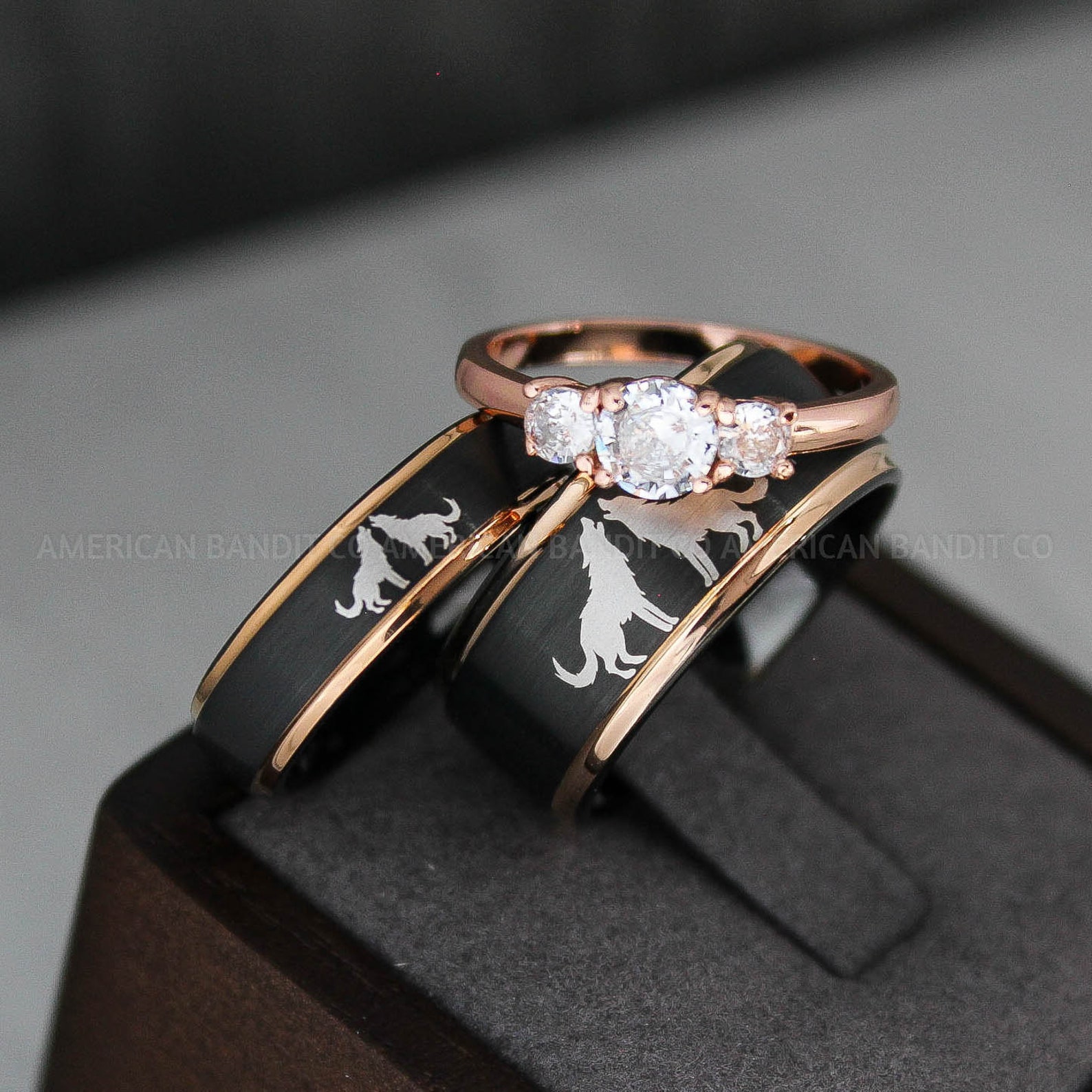 Howling Wolves Ring, Wolf Ring, Couple Wedding Rings, Couple Rings ...