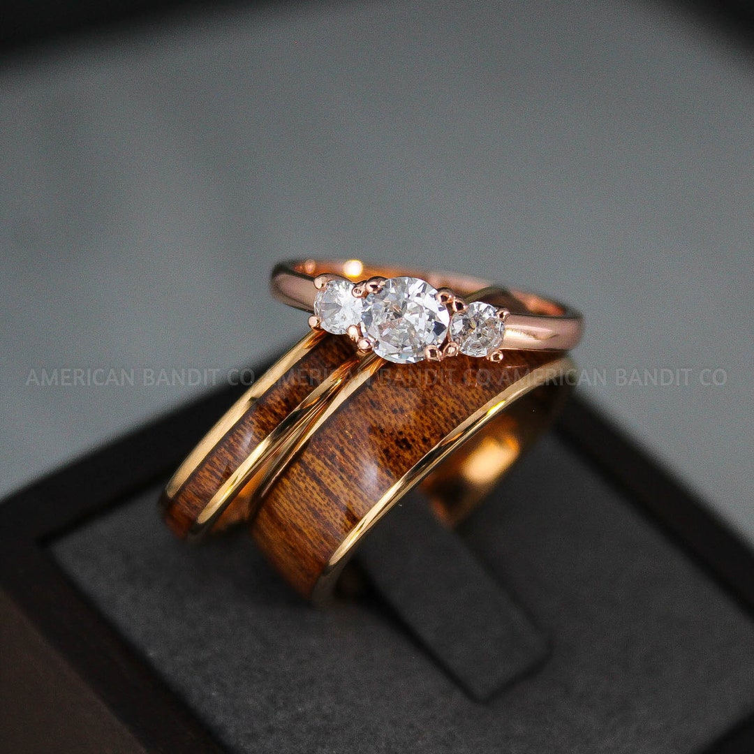 Wood Rings, Wood Wedding Bands, Wood Wedding Rings, 3 Piece Couple Set ...