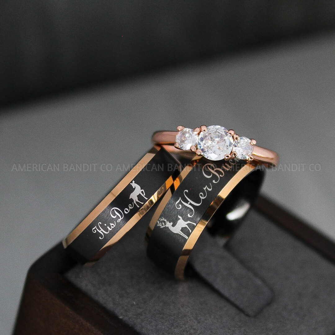 Her Buck Ring, His Doe Ring, Her Buck and His Doe Ring Set, Couple ...