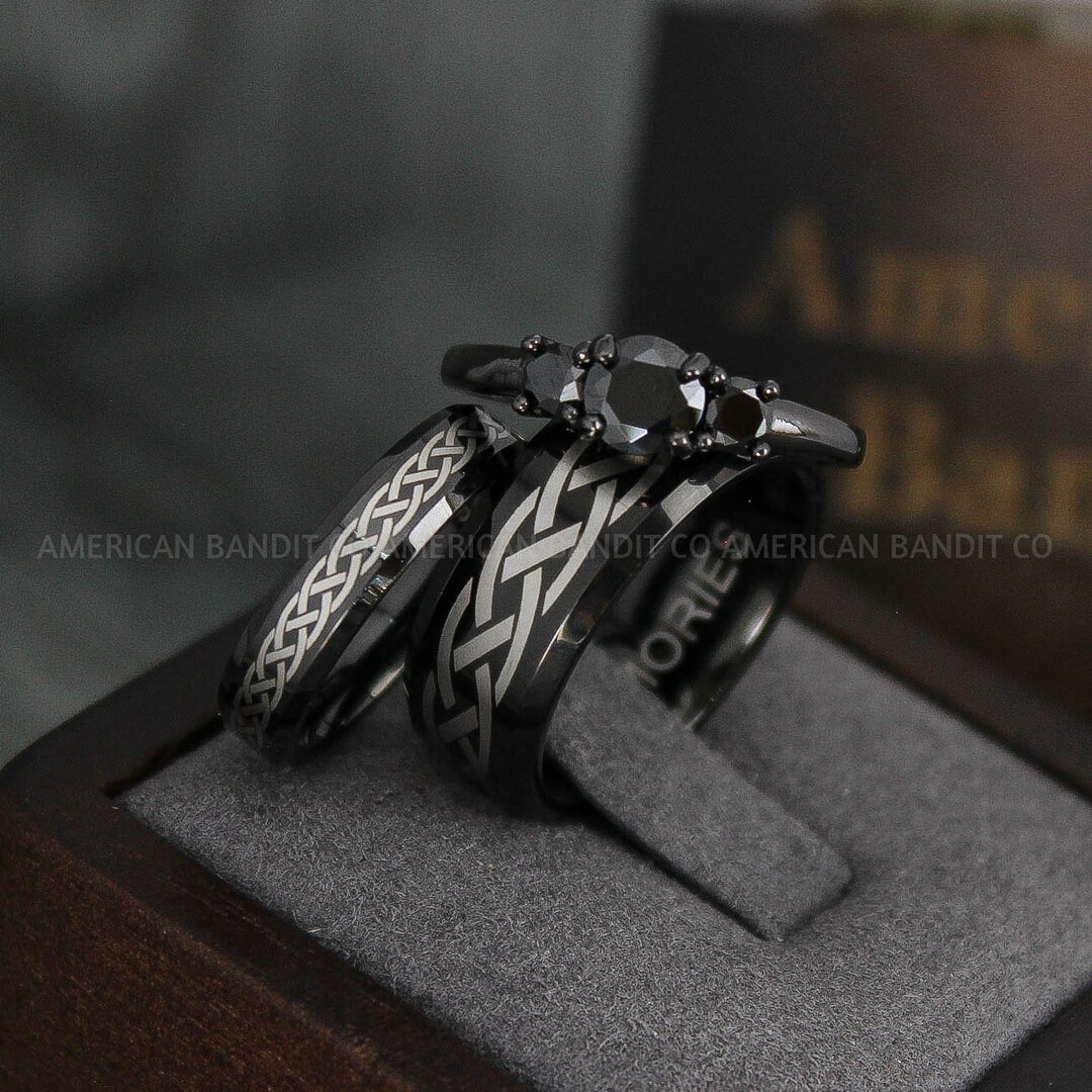 Celtic Knot Rings, Couple Rings Set, Couple Rings, Couple Wedding Bands ...