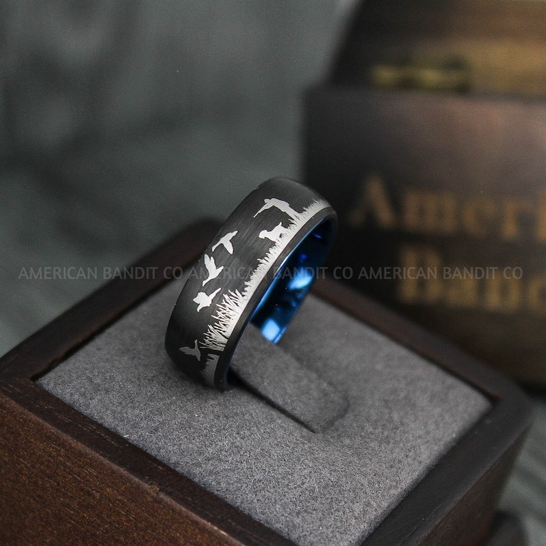 Flying Ducks Ring, Duck Hunting Ring, Hunting Wedding Band, Hunting ...