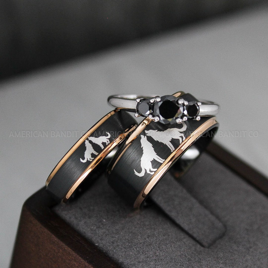 Howling Wolves Ring, Wolf Ring, Couple Wedding Rings, Couple Rings, Wolves Ring, Wolf Howl Ring ...