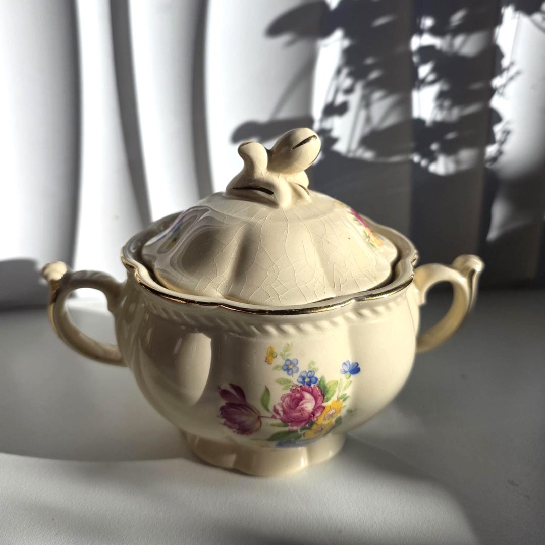 Rare Scandinavian Swedish Flora Sugar Bowl Bird Finial and Floral ...