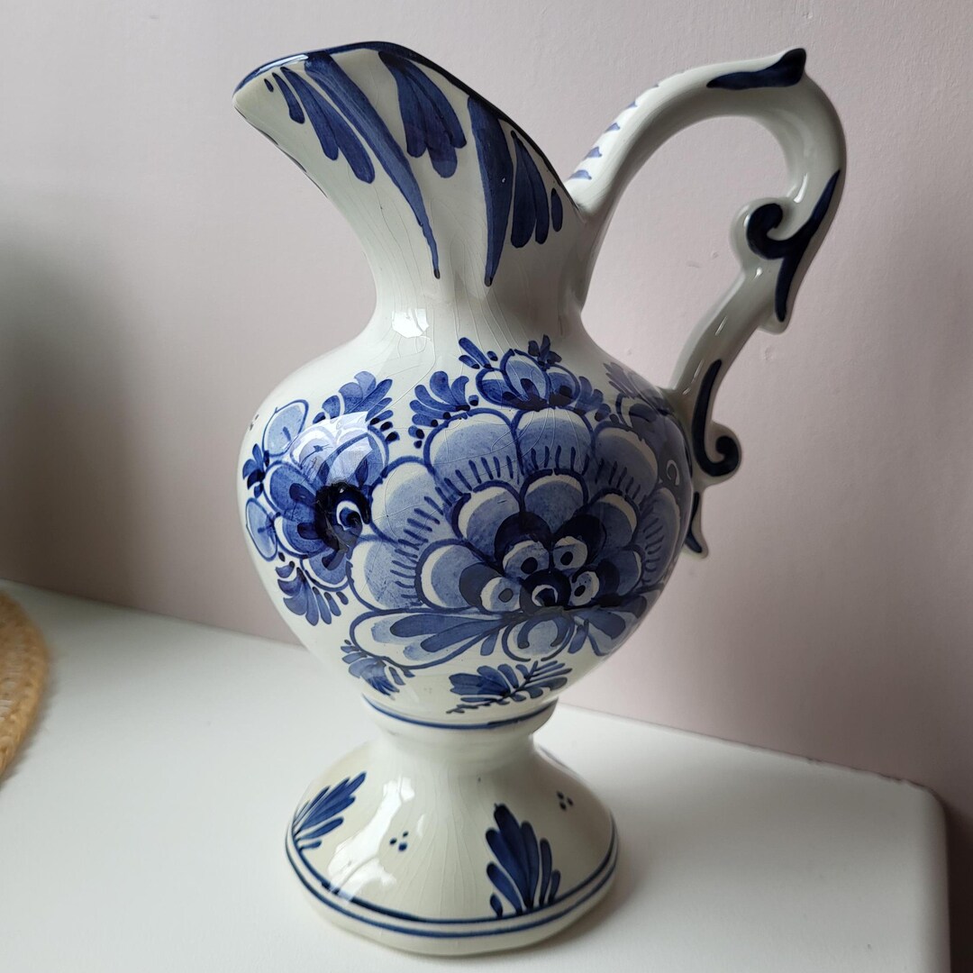 Vintage Delft Blue Pitcher. 20 Cm Delft Blue Hand-painted Vase. Retro ...