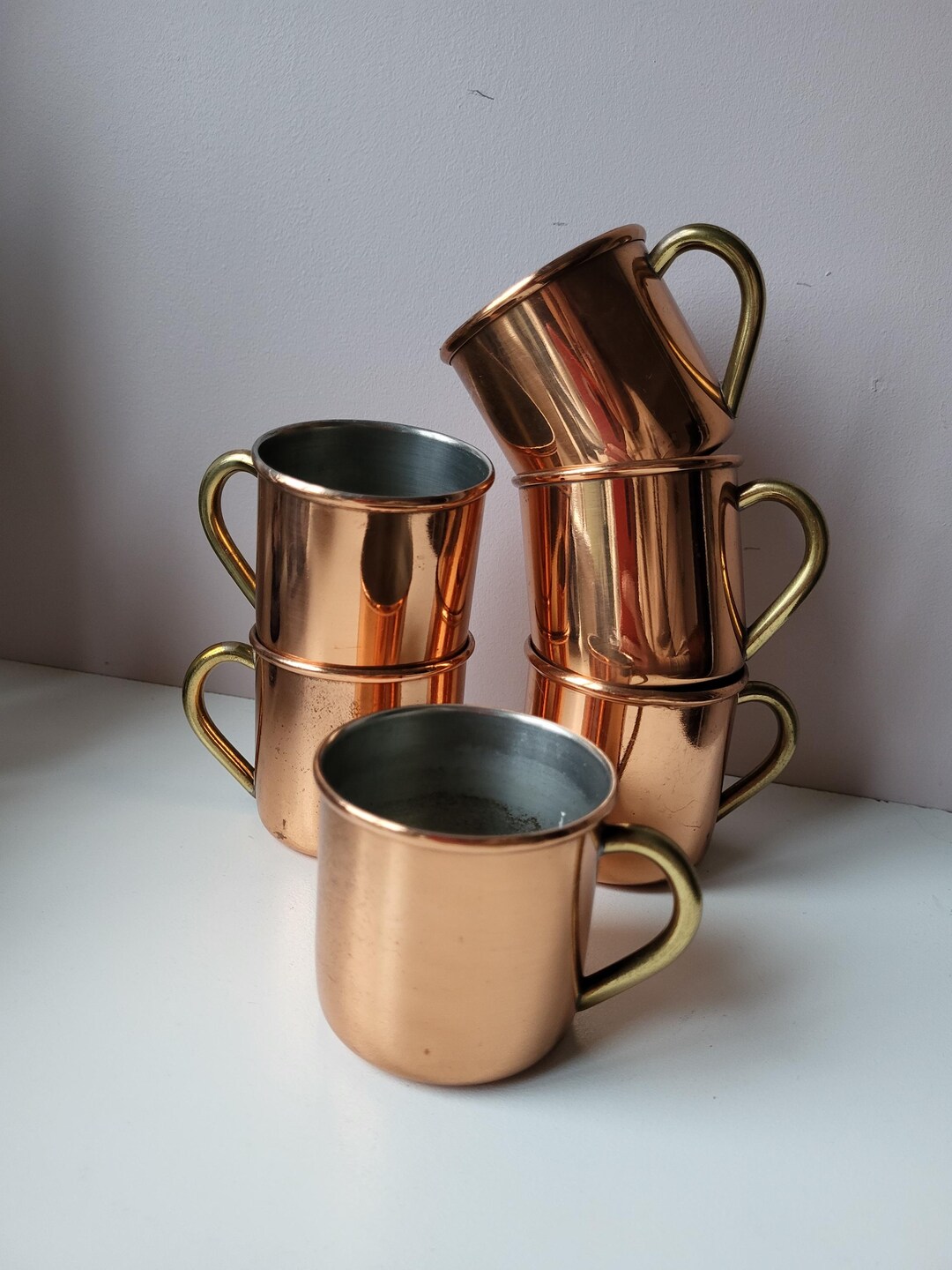 Vintage Copper Mugs With Gold Handles – Set of 6, Swedish Design ...