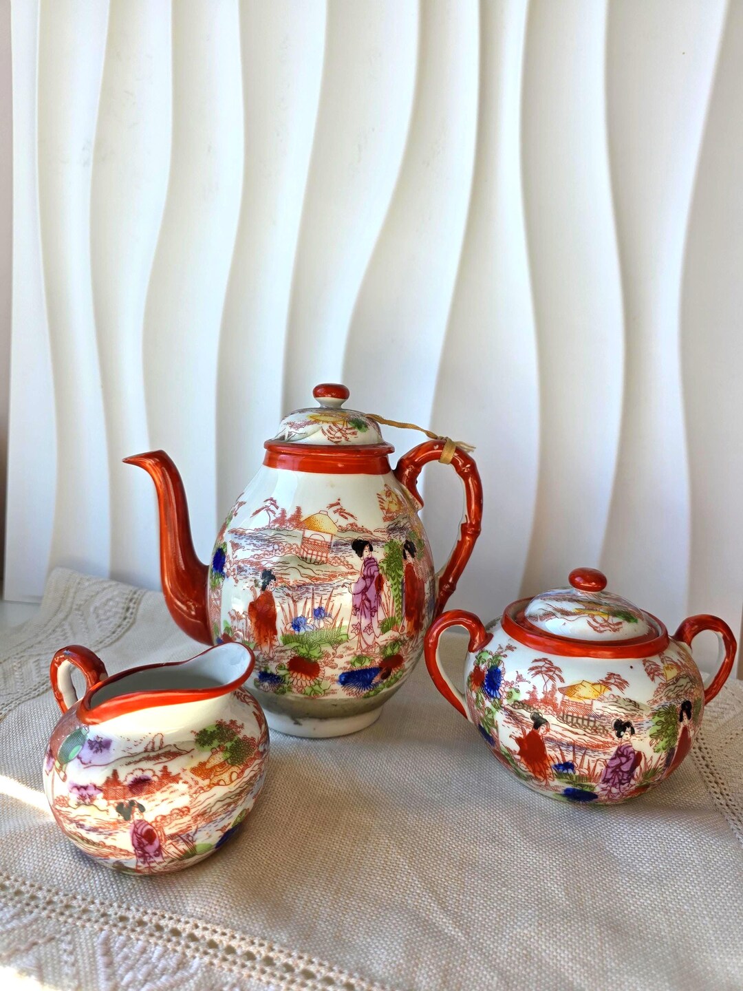 Vintage Kutani Geisha Tea Set: Hand-painted Japanese Porcelain - Etsy