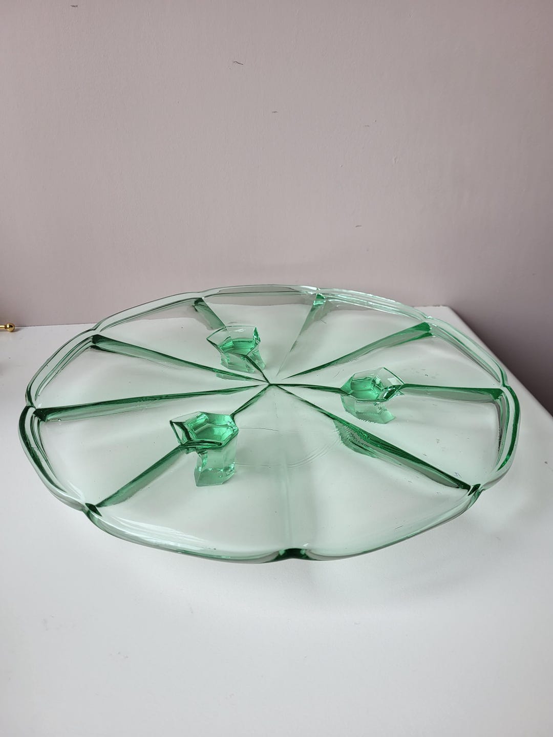 Vintage Art Deco Green Glass Cake Plate on Feet – Scandinavian-style ...