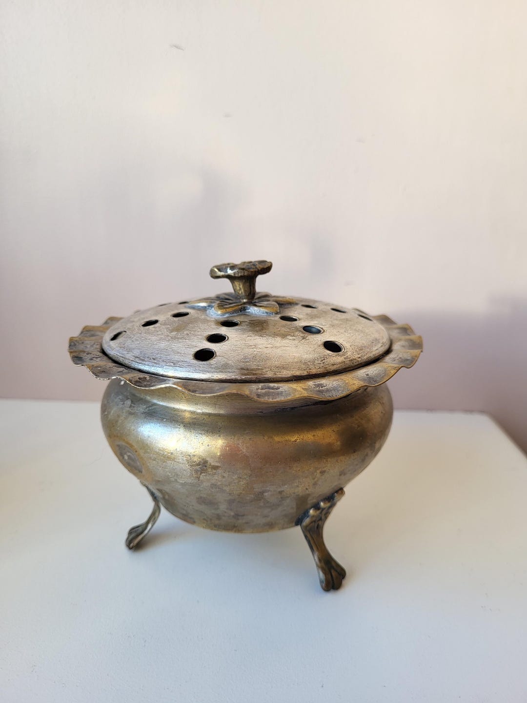 Antique Metal Potpourri Holder or Charcoal Incense Burner Decorative ...