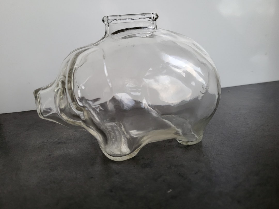 Retro Rare Vintage Glass Bank Anchor Hocking Piggy Solid Clear Bank ...