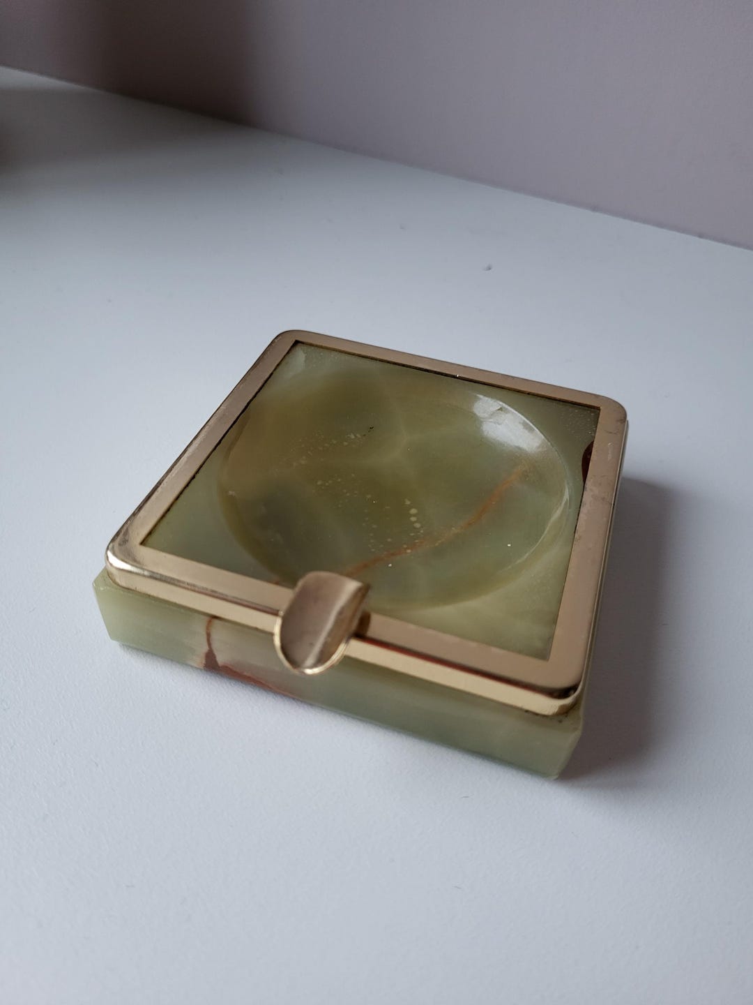 Vintage Green Onyx Ashtray With Metal Frame Retro Collectible ...