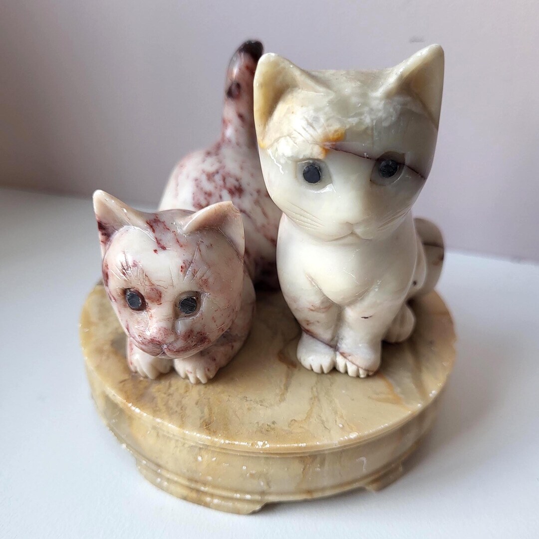 Hand Carved Marble Stone Cat Kattens Cats Figurine - Etsy