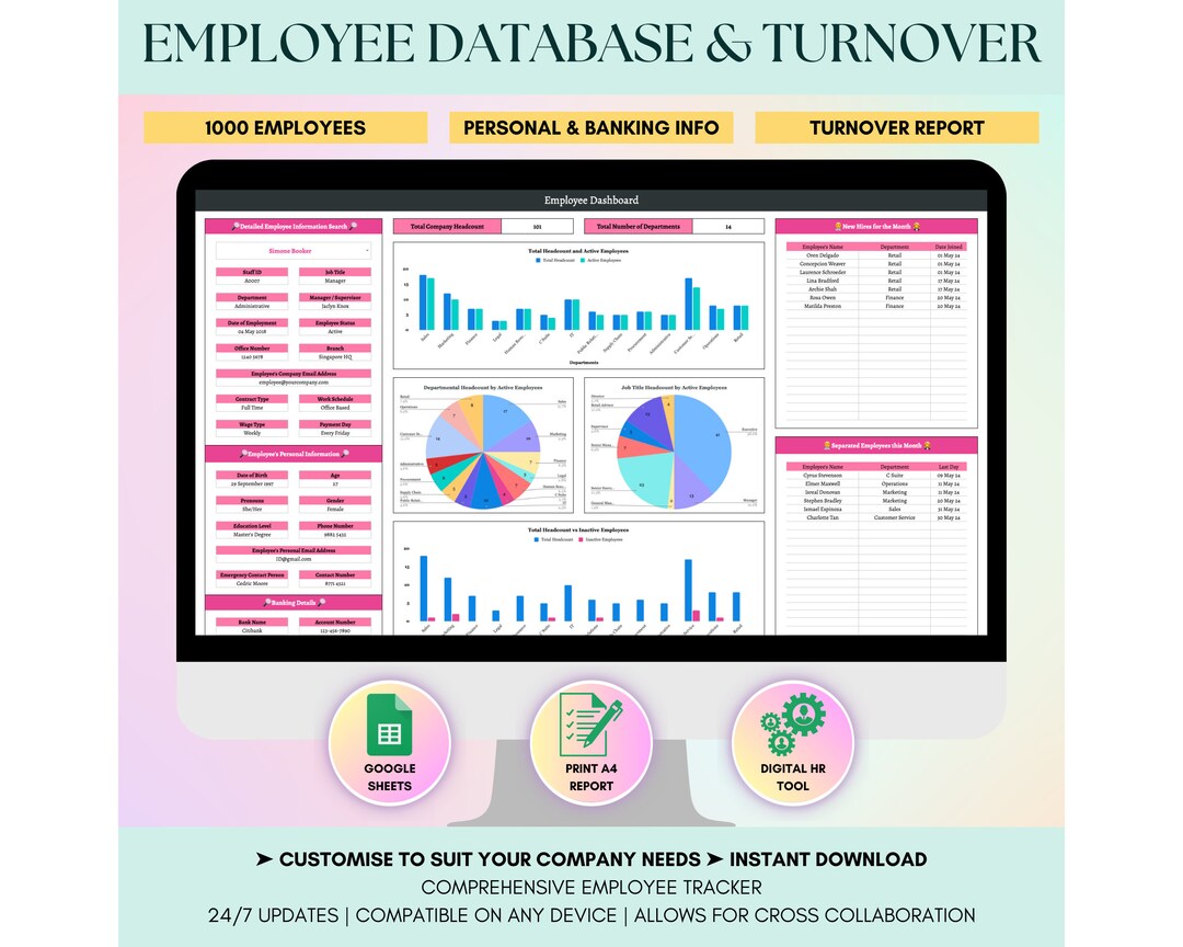 Employee Database & Turnover Analysis Report Spreadsheet, HR Dashboard ...