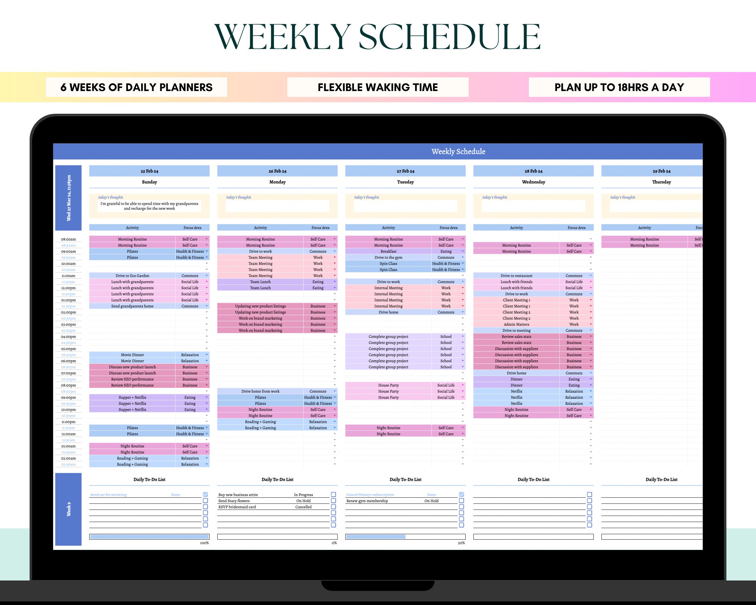 Weekly Google Sheets Digital Planner, to Do List, Time Blocking ...