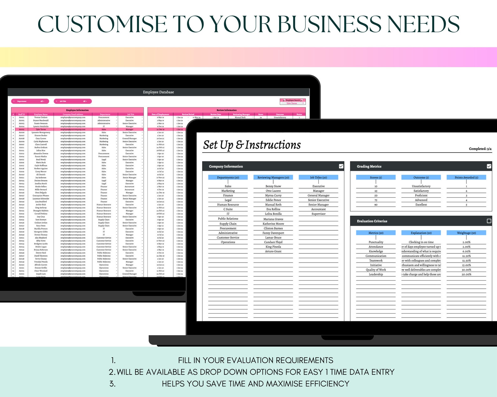 Employee Performance Evaluation Tracker on Google Sheet, Editable ...