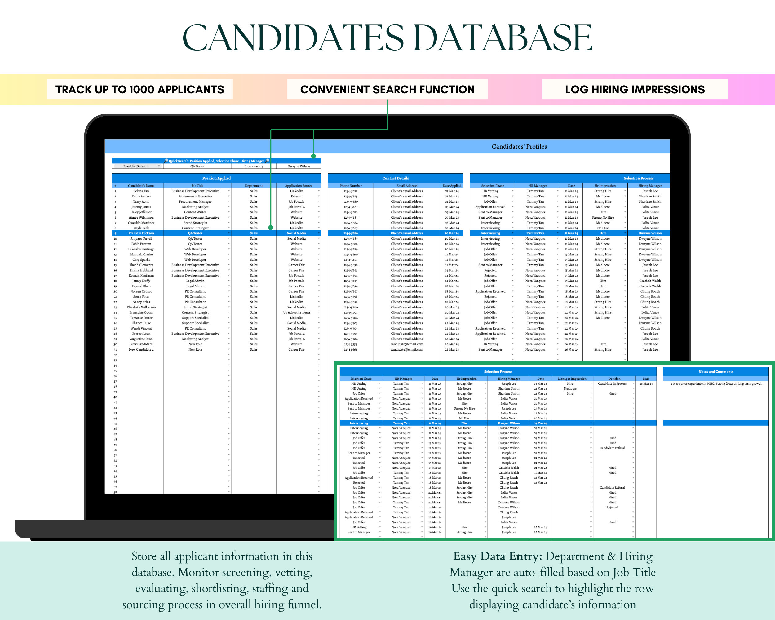 Recruitment Tracker Template, Hiring Dashboard, Applicant Tracking ...