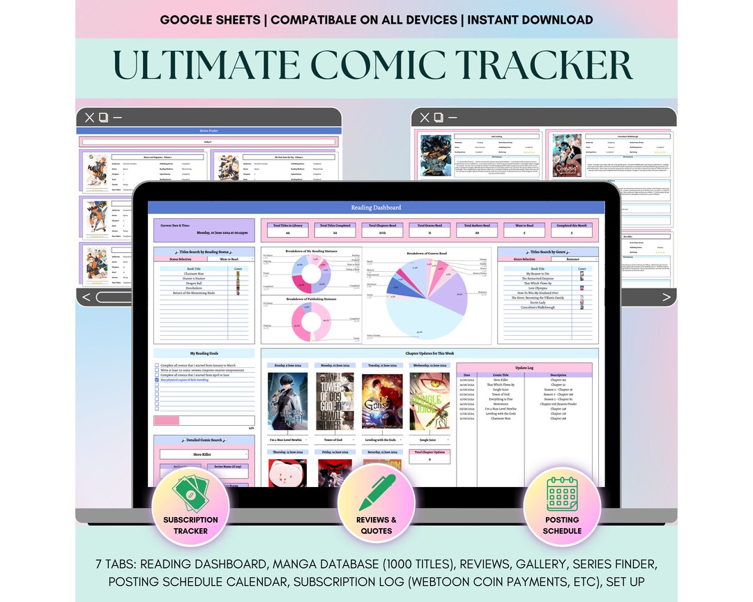 Digital Reading Journal Spreadsheet, Books Tracker, Comics, Manga, Fanfiction on Google Sheets ...