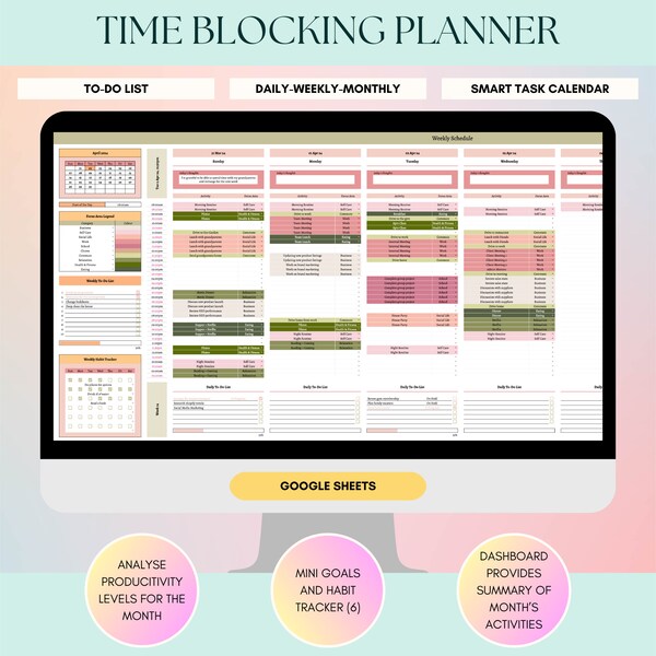 Google Sheets Time Blocking Schedule - Etsy