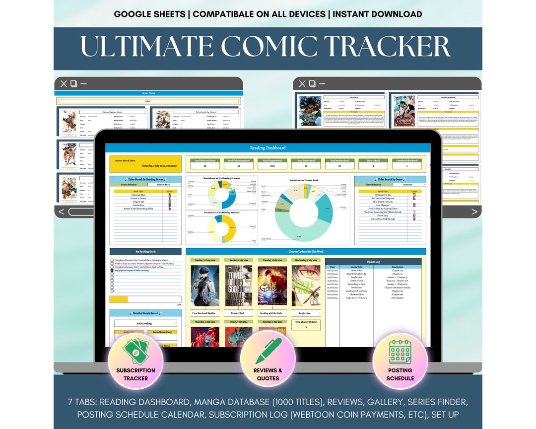 Digital Reading Journal Spreadsheet, Books Tracker, Comics, Manga ...