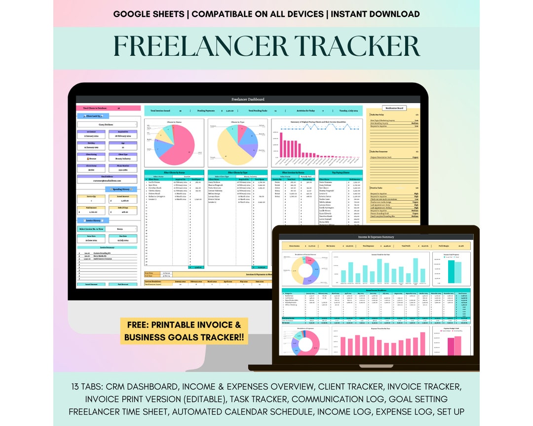 Freelancer Tracker on Google Sheets: Timesheet & Task Management Tool, Client Tracker, Invoice ...