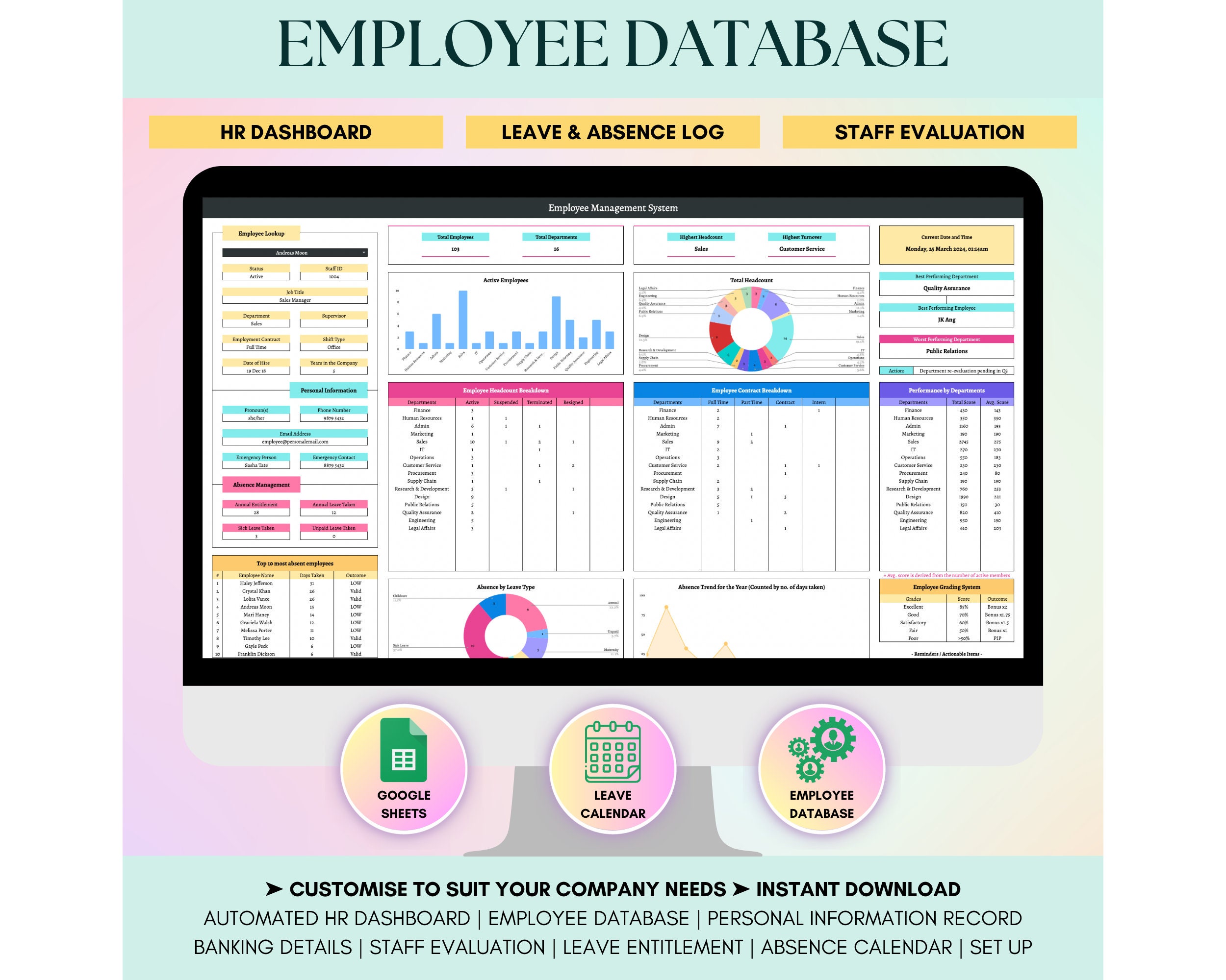 Employee Database & Leave Management System: Google Sheets Team Manager ...