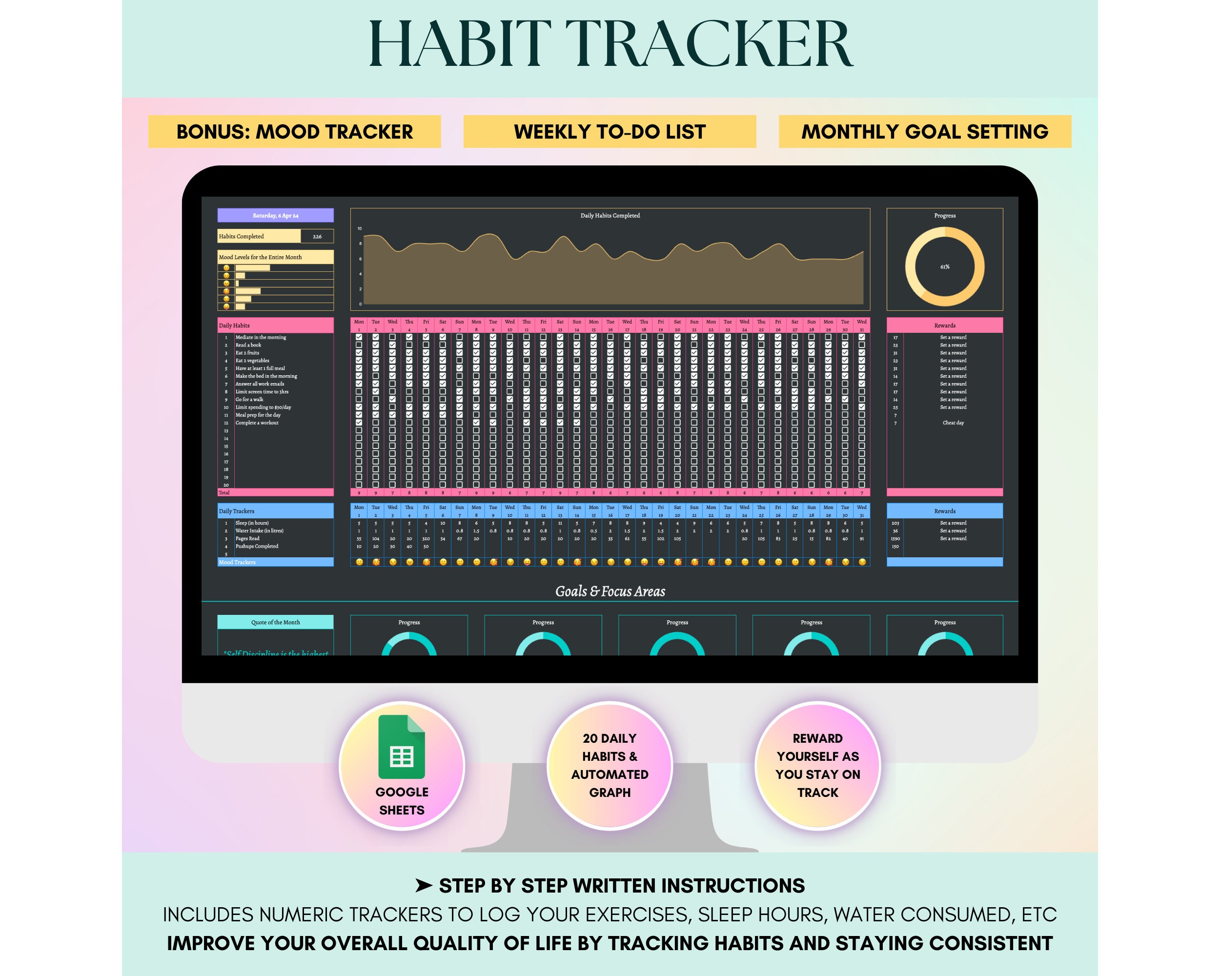 Atomic Habits Tracker Spreadsheet, Google Sheets Goal Planner, Daily ...