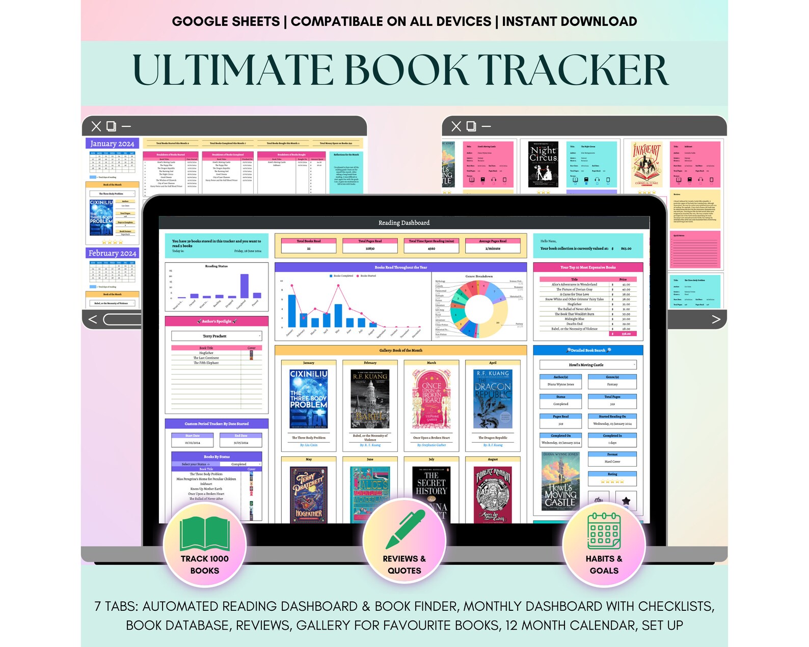 Digital Reading Journal Google Sheets Book Tracker, Personal Digital ...