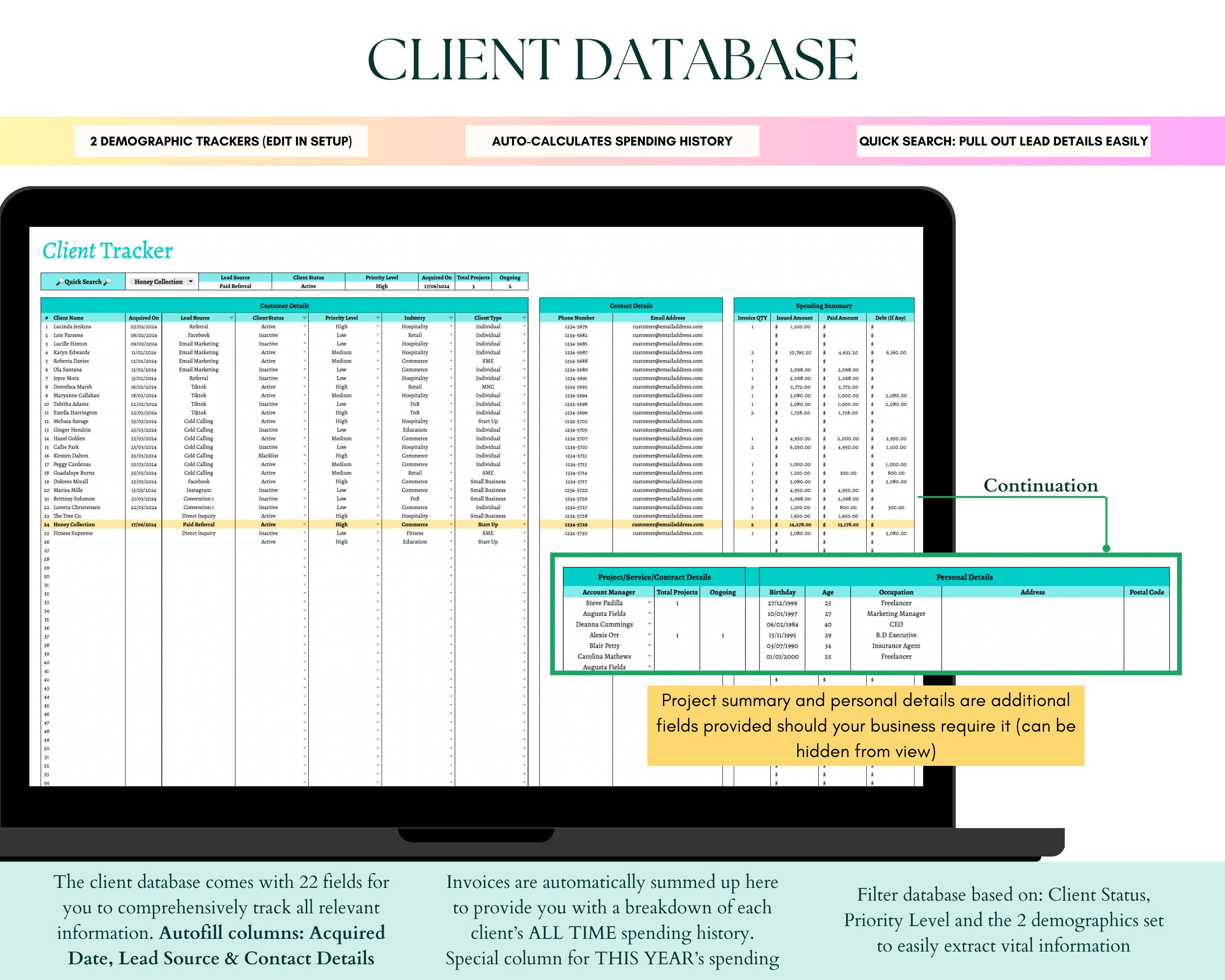 Ultimate Client Tracker Small Business Spreadsheet, Lead Database, CRM ...