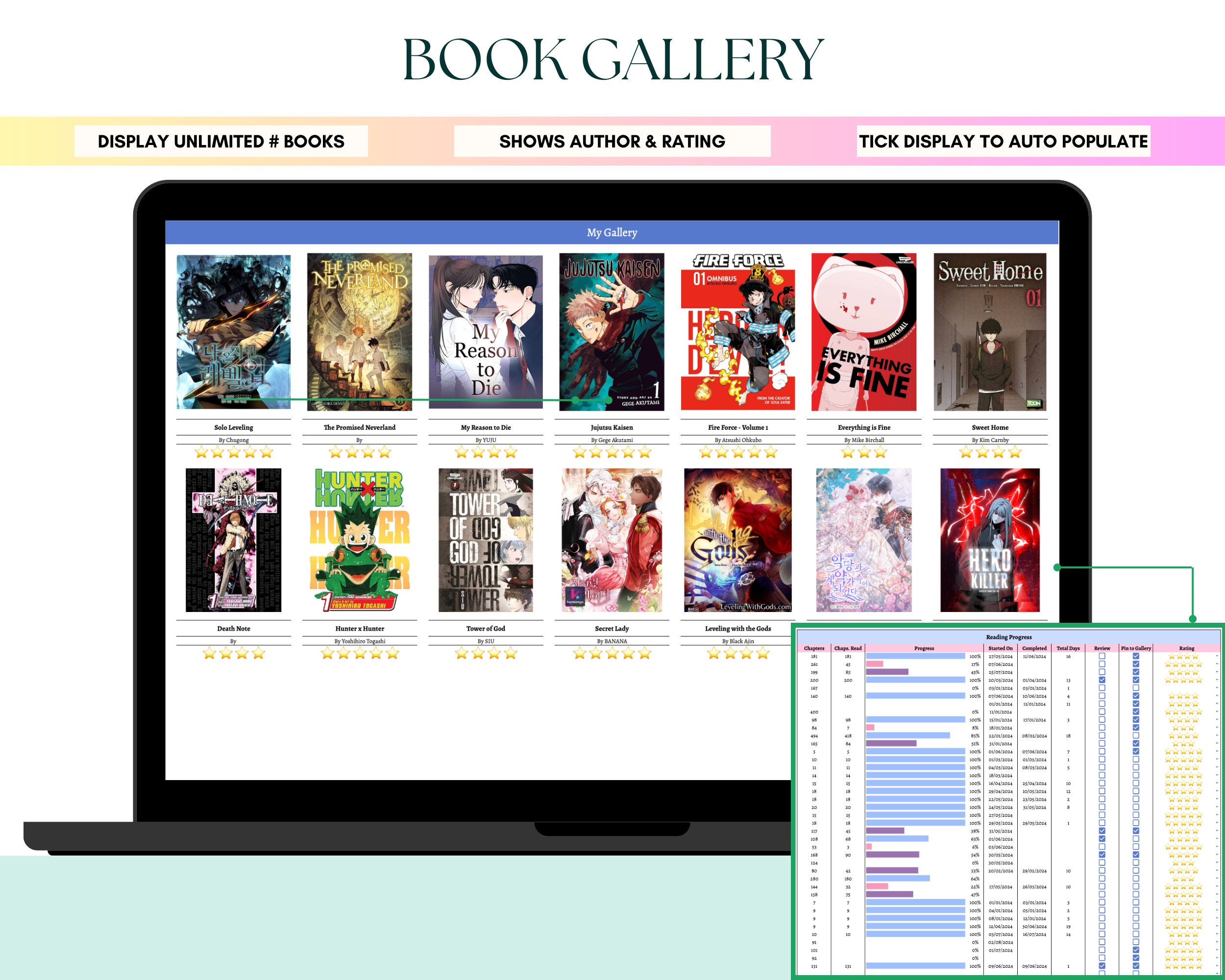 Digital Reading Journal Spreadsheet, Books Tracker, Comics, Manga ...