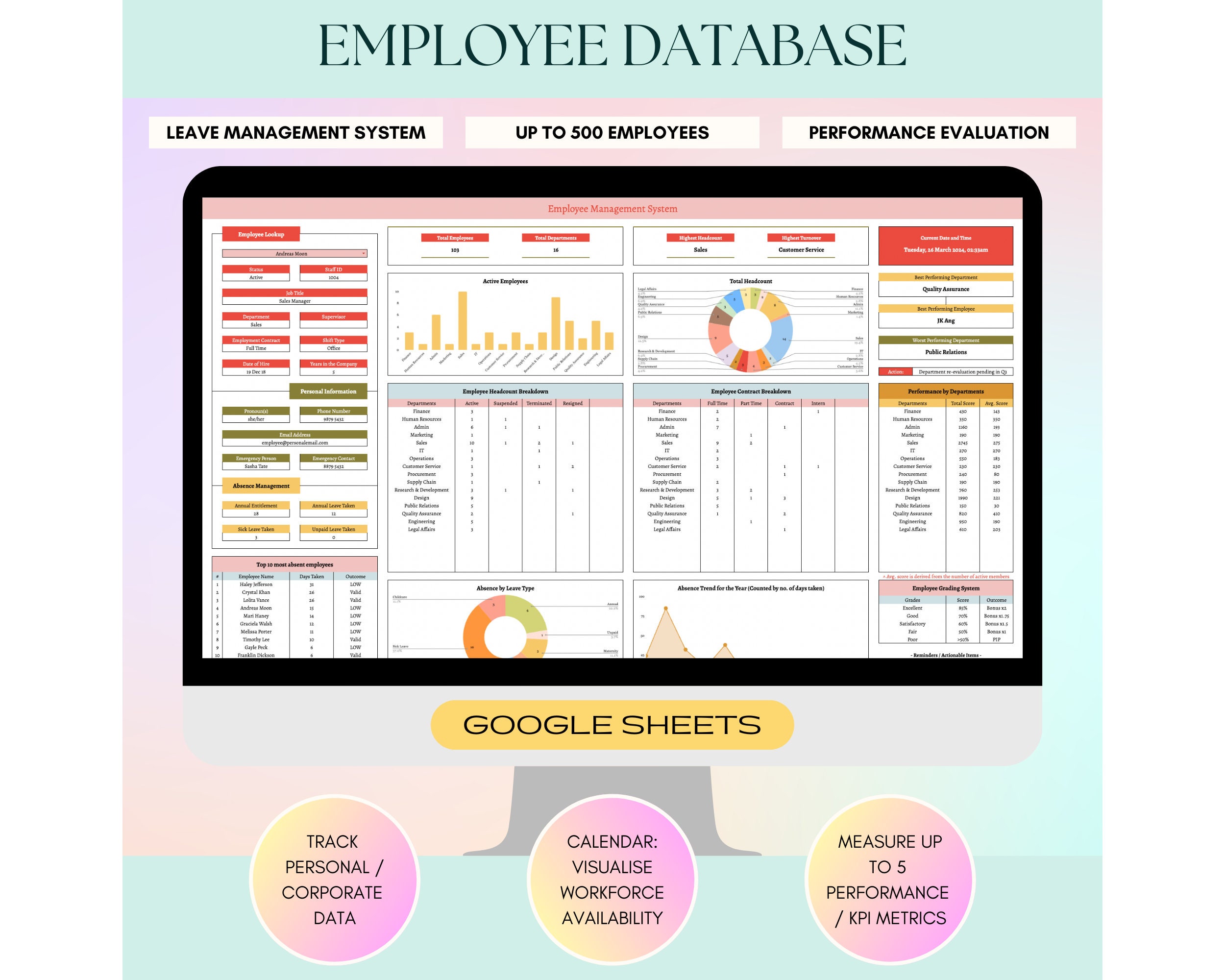 Employee Database & Leave Management System: Google Sheets Team Manager ...