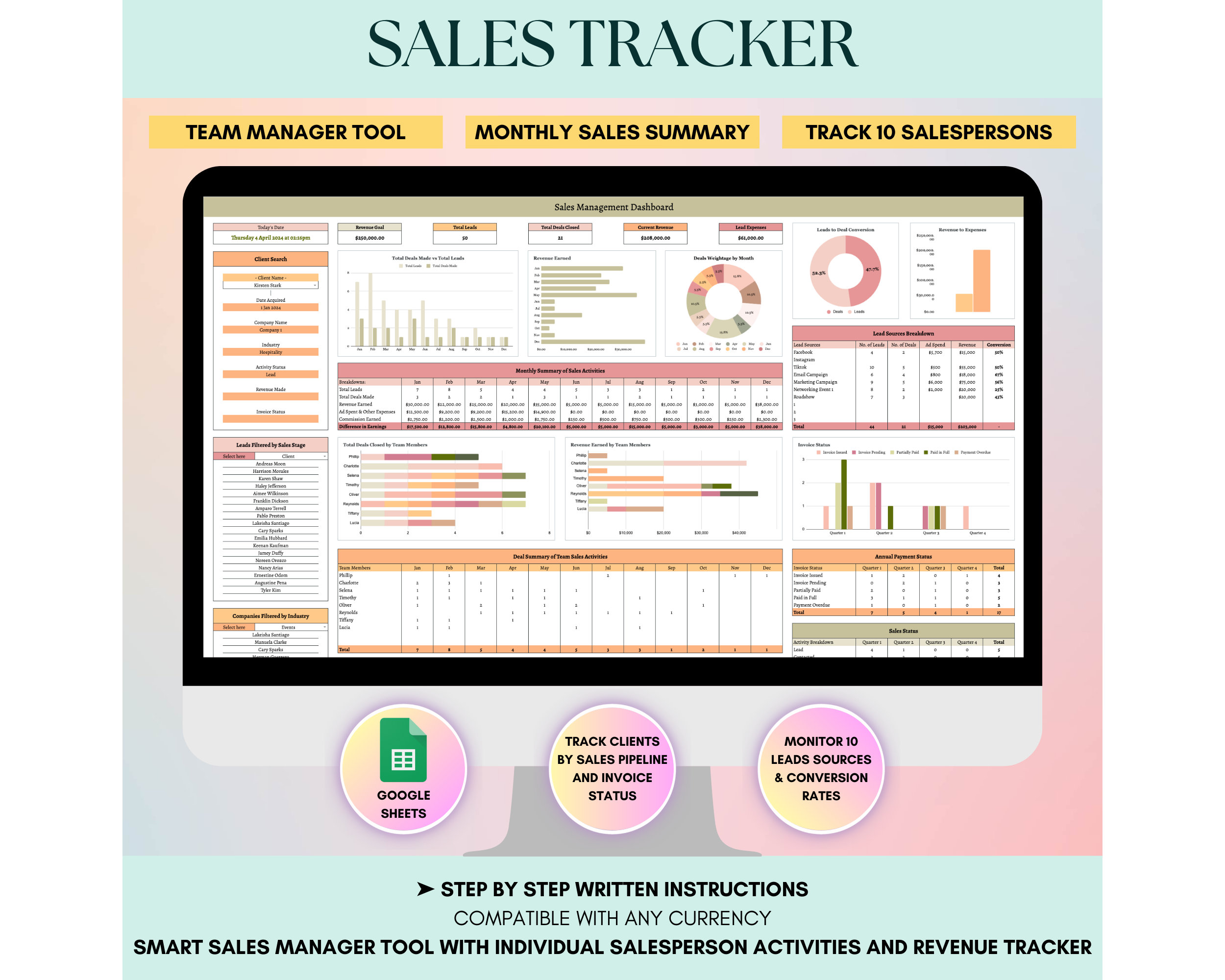 Sales Tracker With Team Performance Dashboard: Track Lead Sources ...