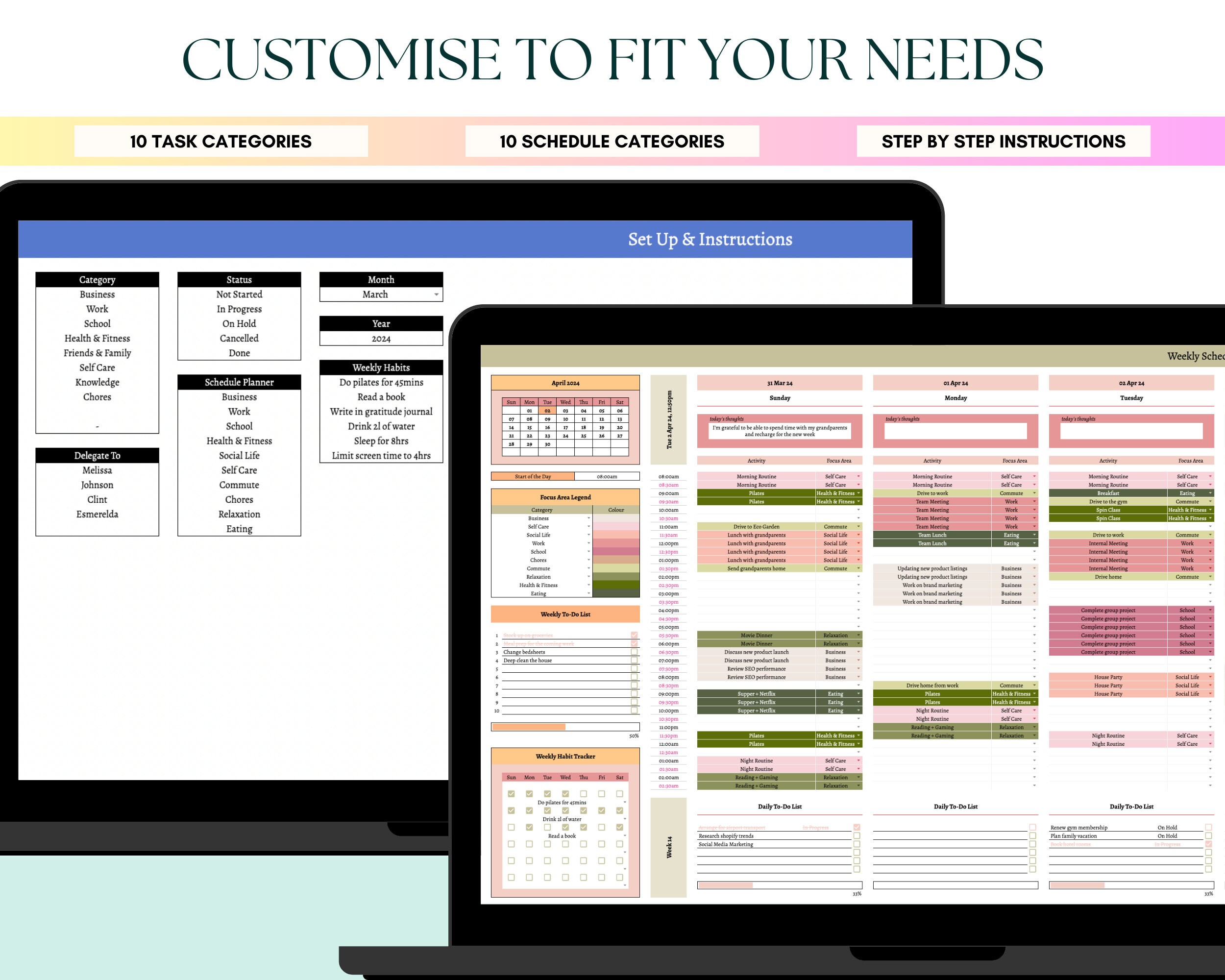 Weekly Google Sheets Digital Planner, to Do List, Time Blocking ...