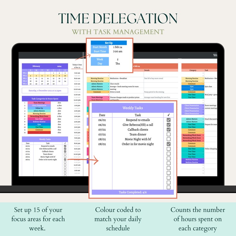 Weekly Google Sheets Digital Planner, to Do List, Time Blocking ...