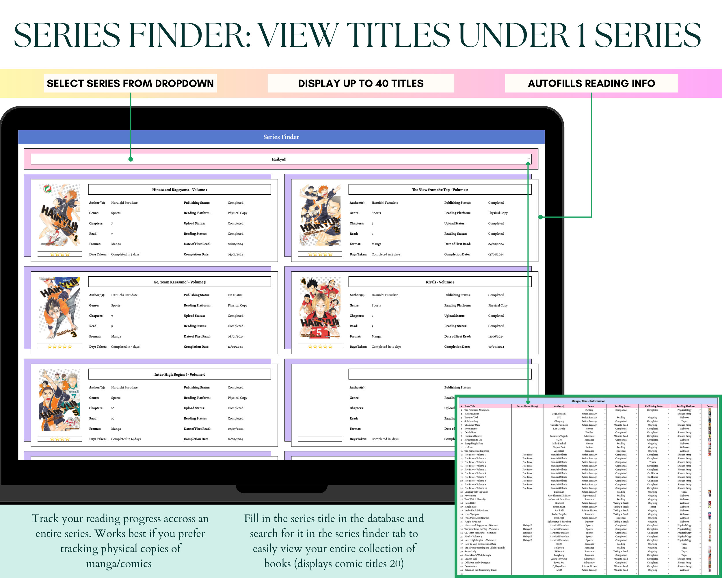 Digital Reading Journal Spreadsheet, Books Tracker, Comics, Manga ...