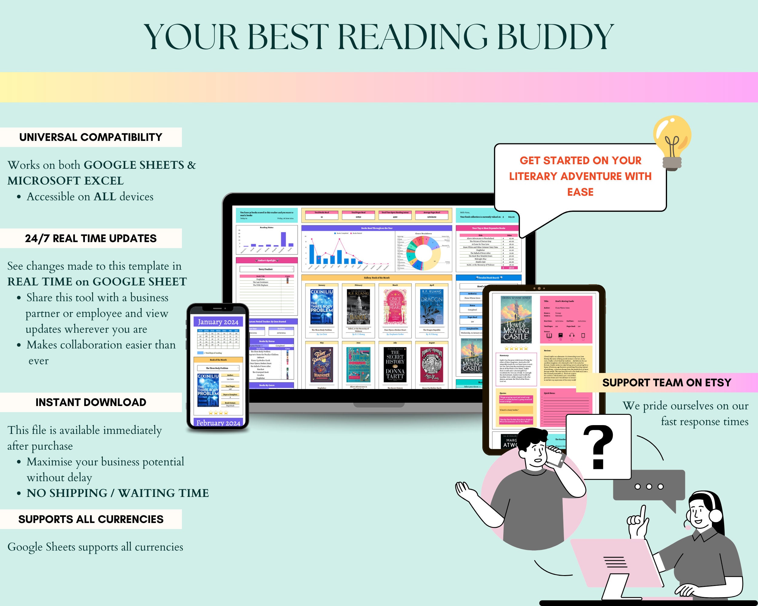 Digital Reading Journal Google Sheets Book Tracker, Personal Digital ...