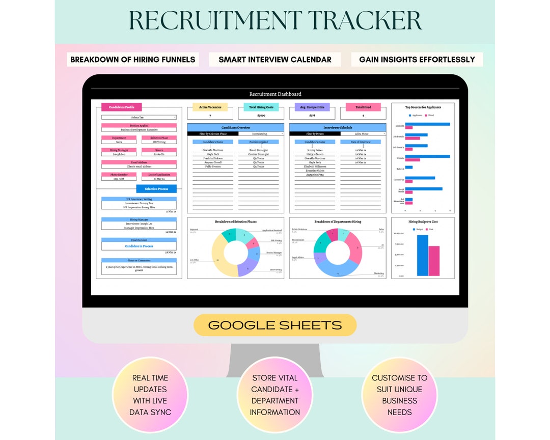 Recruitment Tracker Template, Hiring Dashboard, Applicant Tracking ...