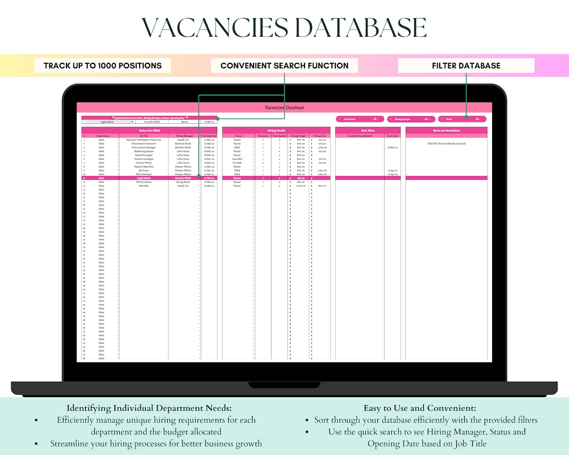 Recruitment Tracker Template, Hiring Dashboard, Applicant Tracking ...