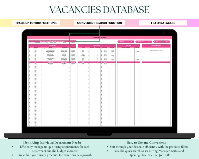 Recruitment Tracker Template, Hiring Dashboard, Applicant Tracking ...