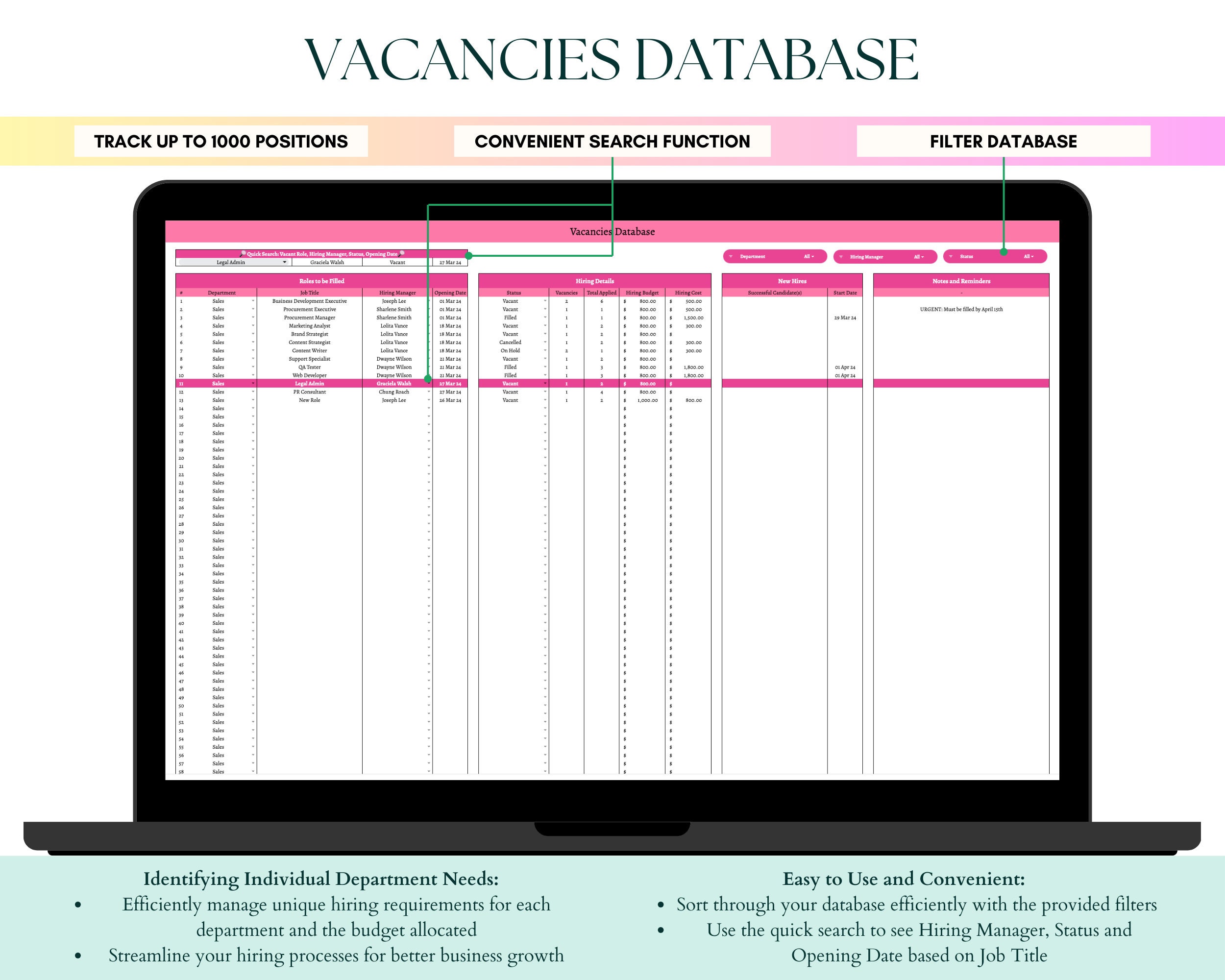 Recruitment Tracker Template, Hiring Dashboard, Applicant Tracking ...