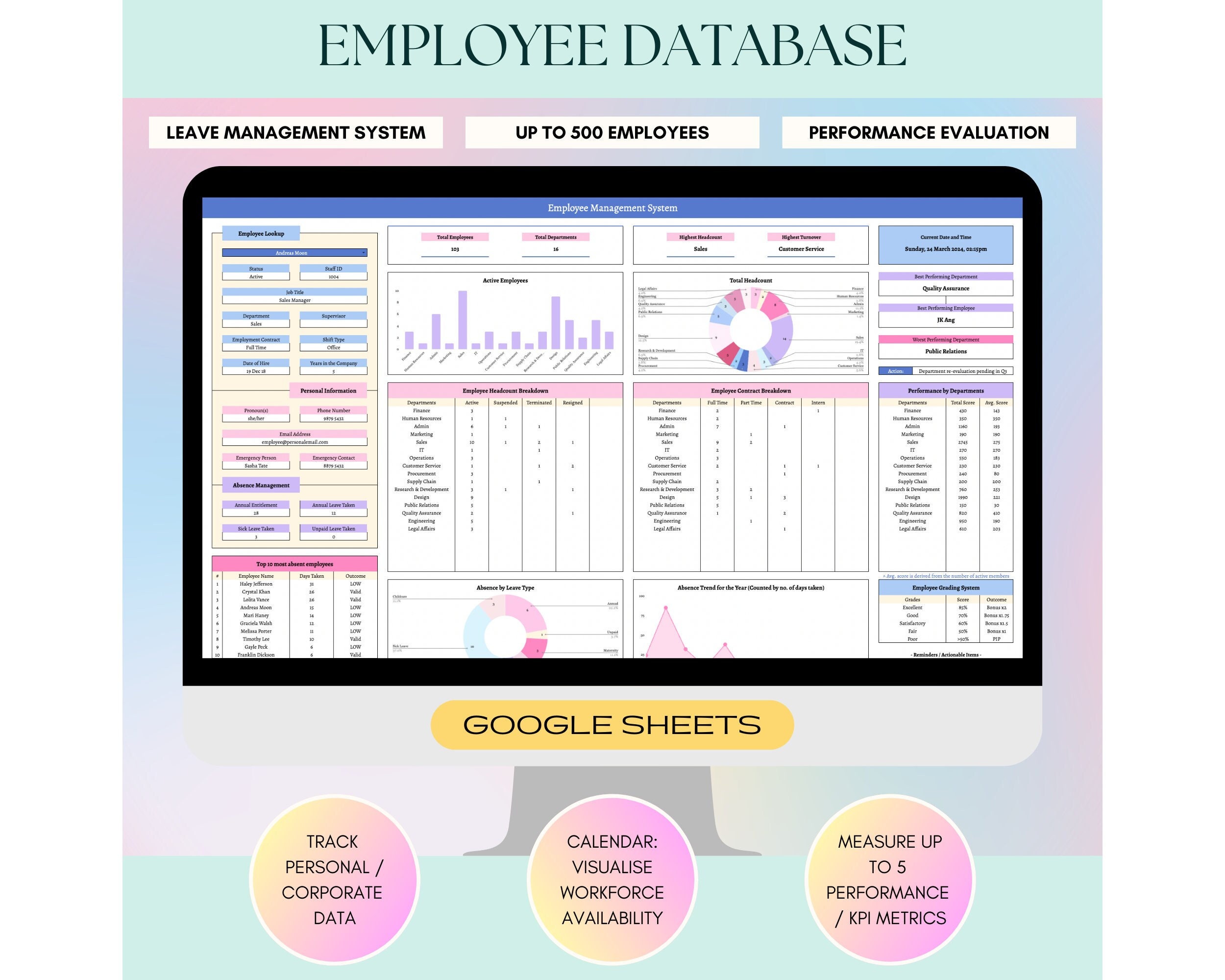 Employee Database & Leave Management System: Google Sheets Team Manager ...