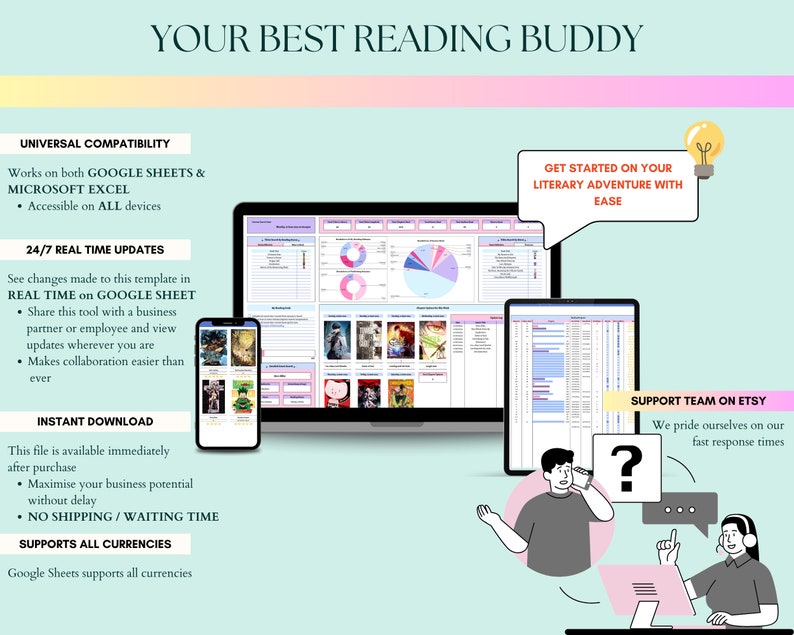 Digital Reading Journal Spreadsheet, Books Tracker, Comics, Manga ...
