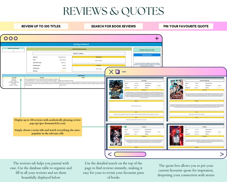 Digital Reading Journal Spreadsheet, Books Tracker, Comics, Manga ...