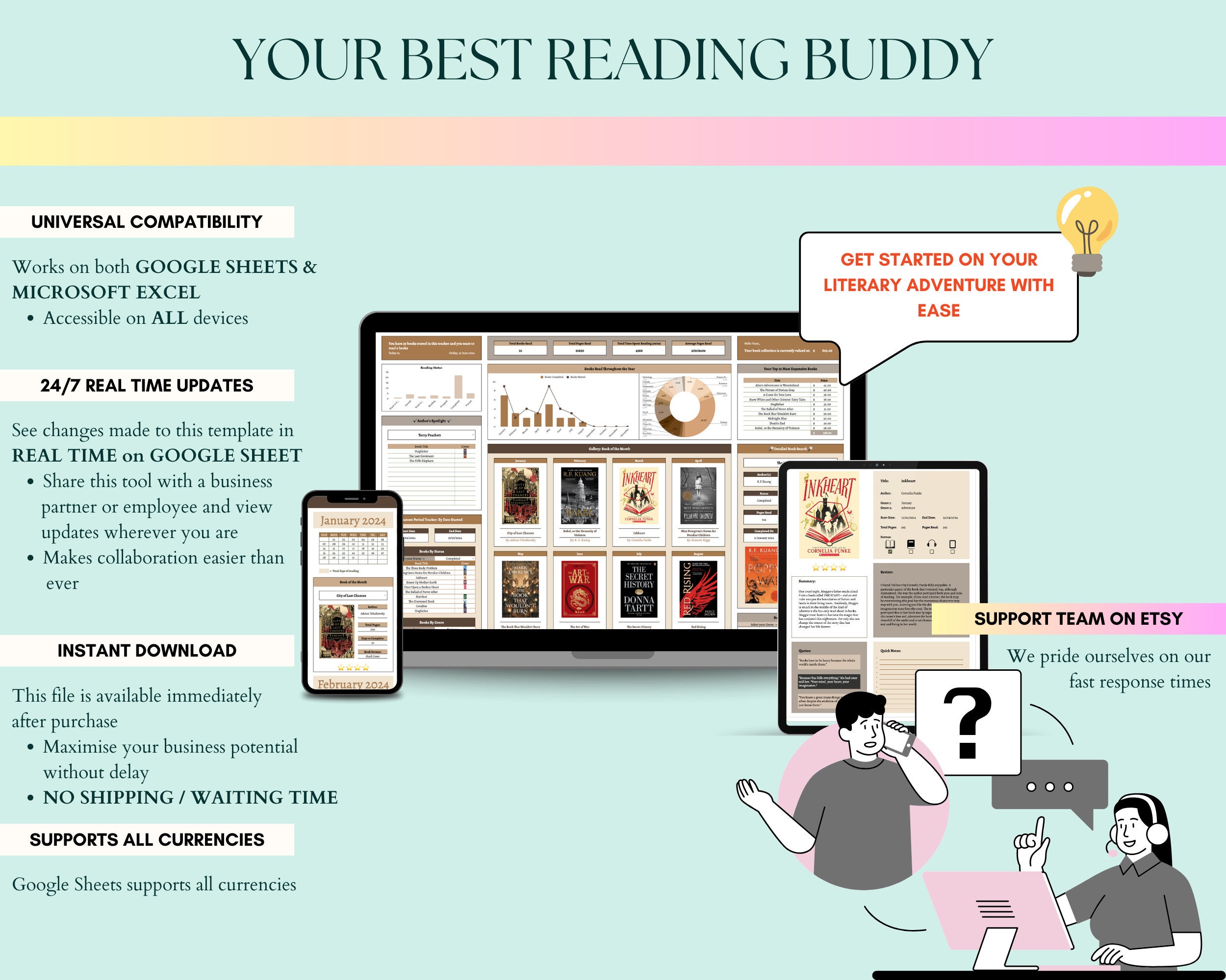 Book Tracker & Reading List on Google Sheets, Personal Digital Library ...