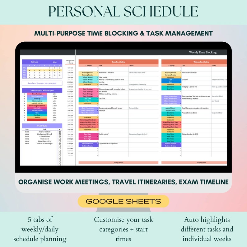 Weekly Google Sheets Digital Planner, to Do List, Time Blocking ...