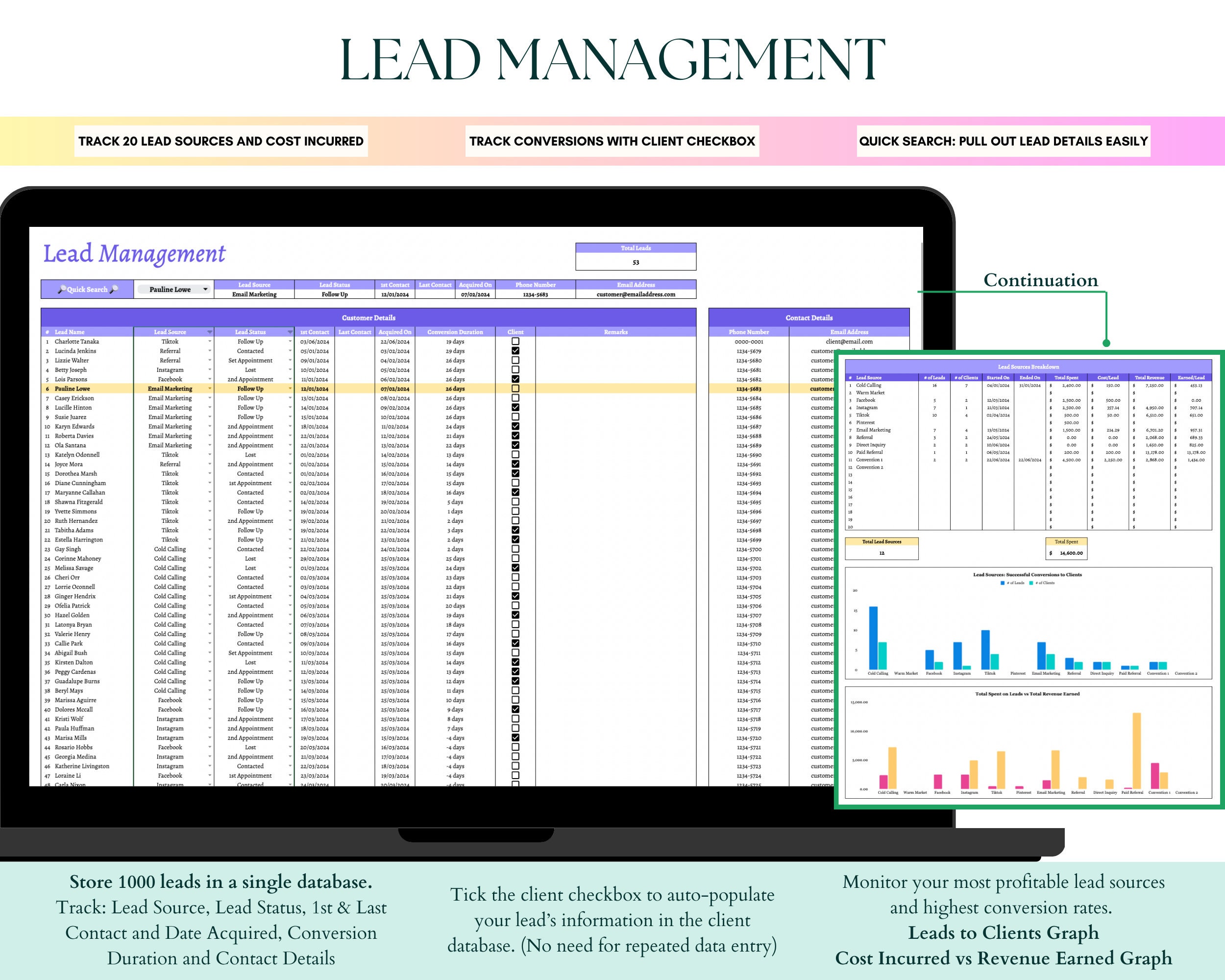 Ultimate Client Tracker Small Business Spreadsheet, Lead Database, CRM ...