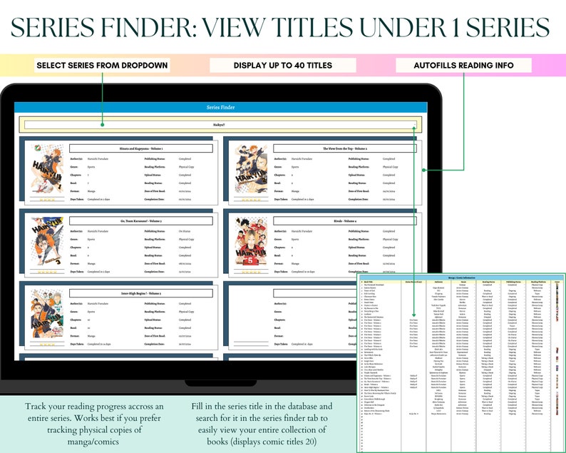 Digital Reading Journal Spreadsheet, Books Tracker, Comics, Manga ...