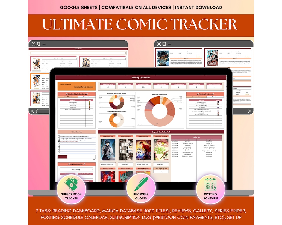 Digital Reading Journal Spreadsheet, Books Tracker, Comics, Manga ...