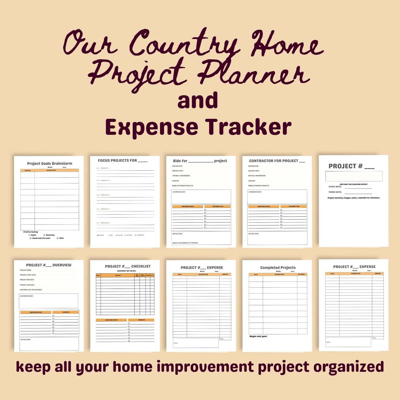 Home Project Planner, Home Project Tracker, Printable Project Planner ...